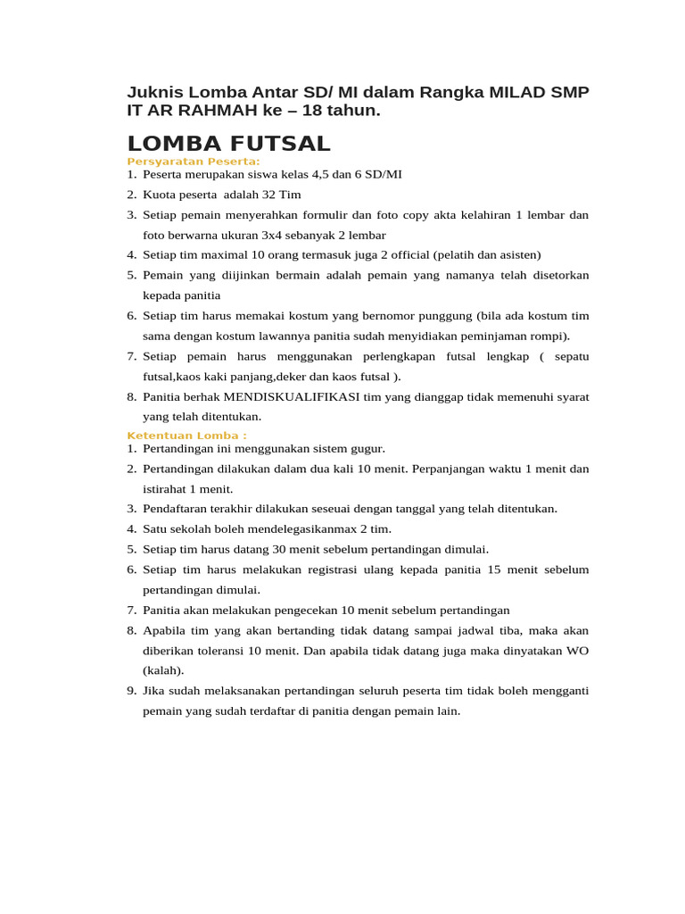 Juknis Lomba Antar SD Se | PDF