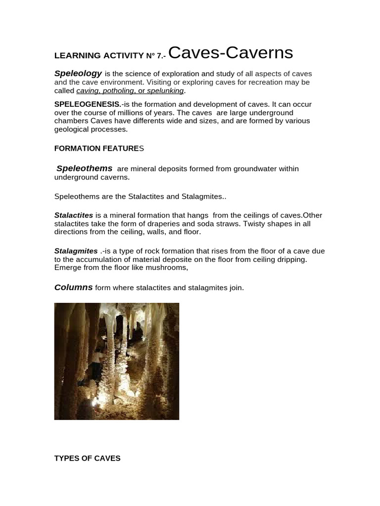 Learning Activity N°7.-Caves-Caverns | PDF | Cave | Earth Sciences