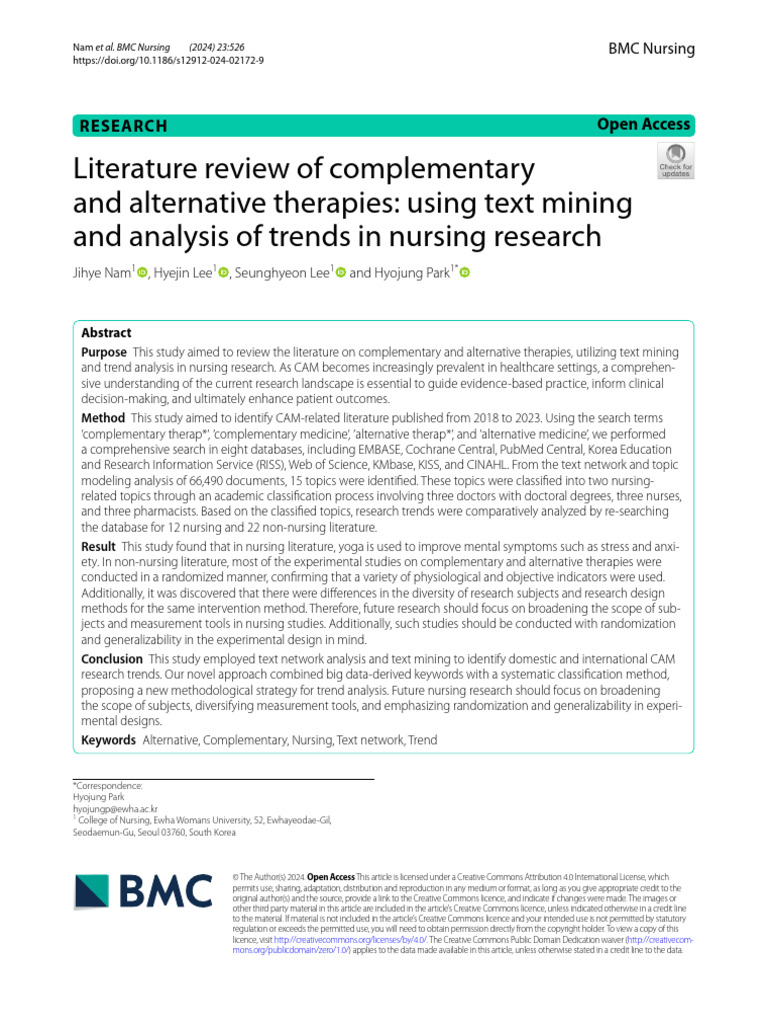 Literature Review of Complementary and Alternative Therapies: Using Text Mining and Analysis of ...
