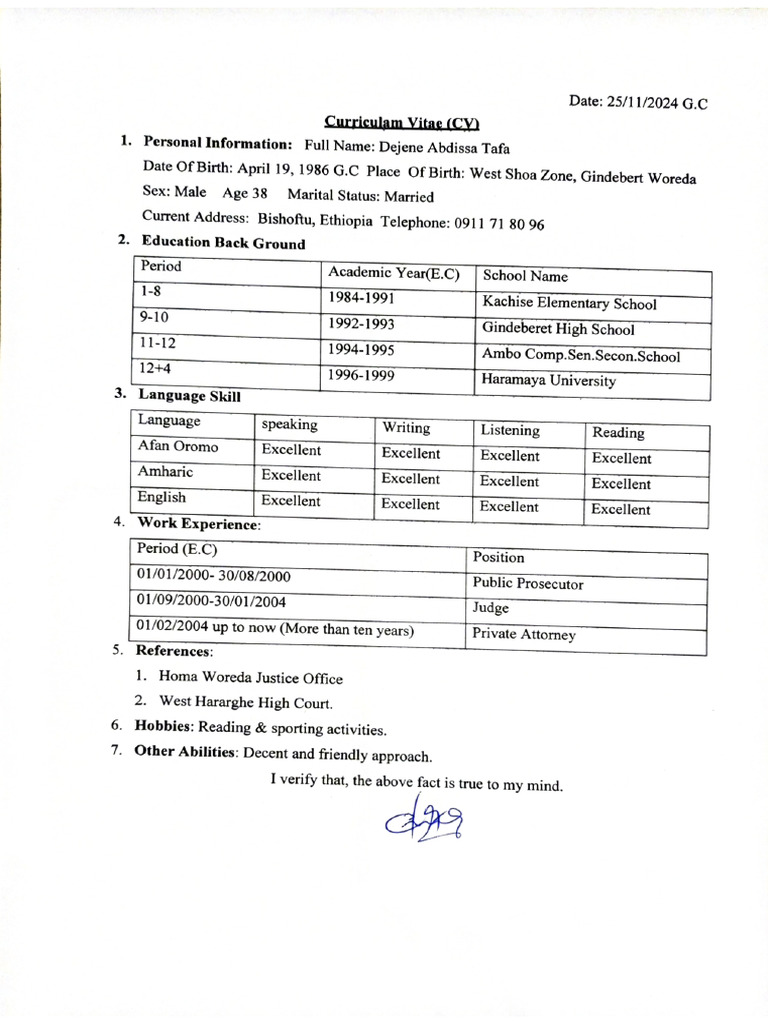 CV (Dejene) | PDF