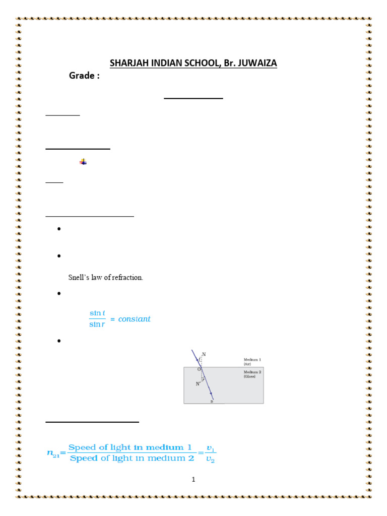 Refraction of Light-Notes | PDF | Refraction | Refractive Index