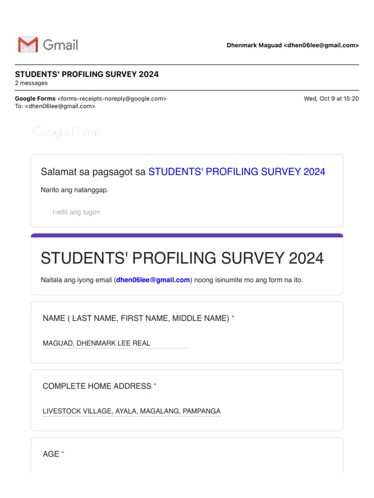 Students' Profiling Survey 2024 | PDF