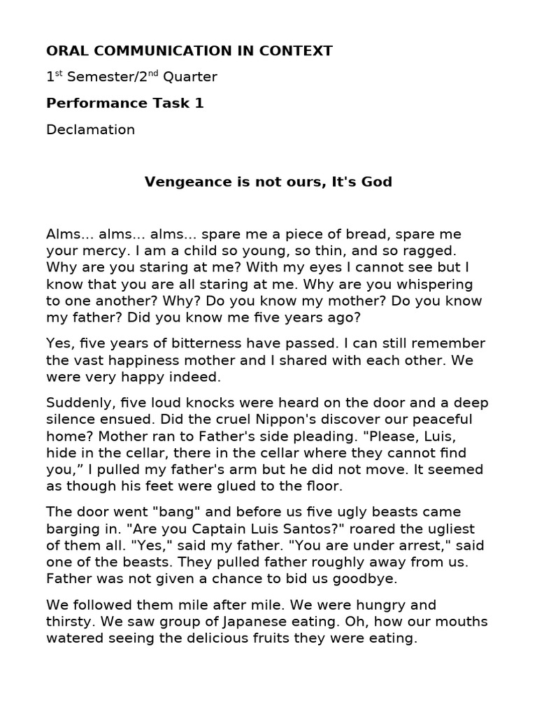 Oral Communication - Declamation - Script | PDF