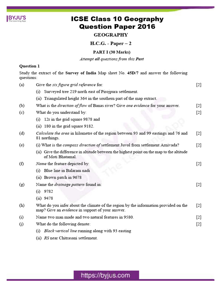 ICSE Class 10 Geography Question Paper 2016 | PDF | Irrigation | Soil
