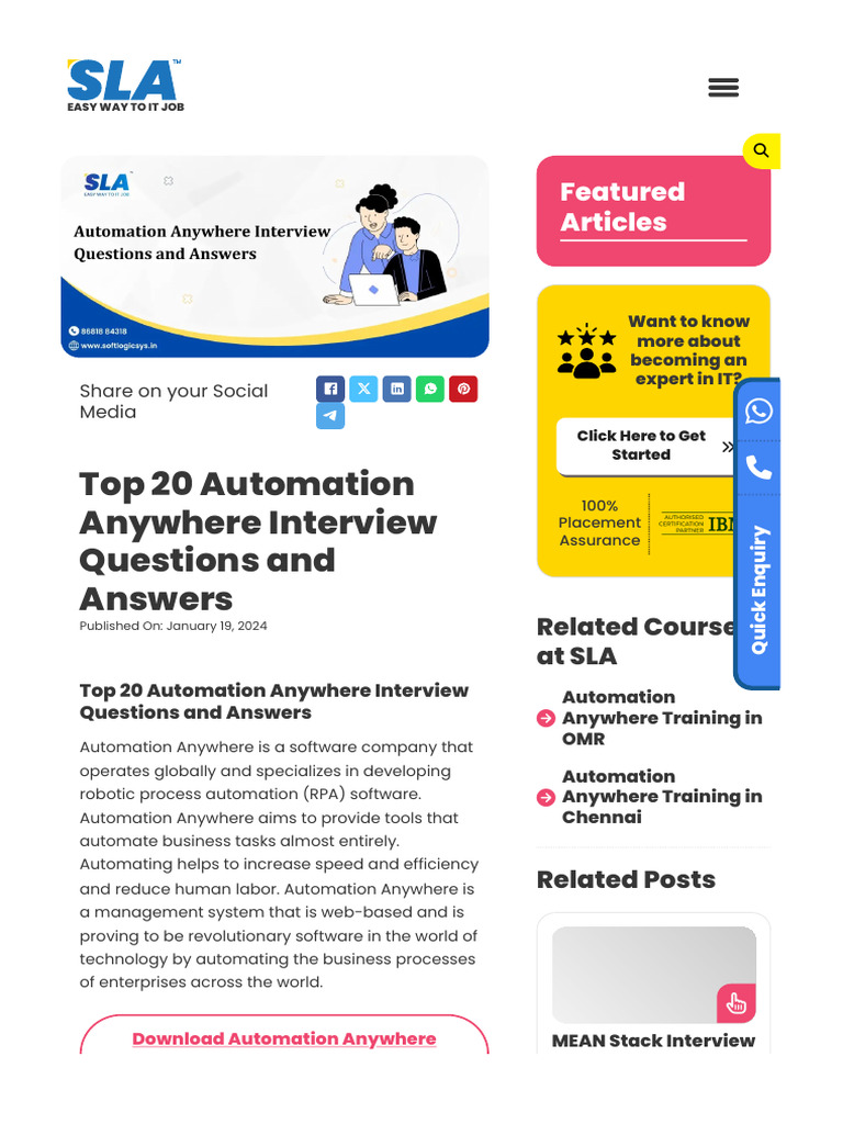 Top 20 Automation Anywhere Interview Questions and Answers | PDF | Automation | Internet Bot