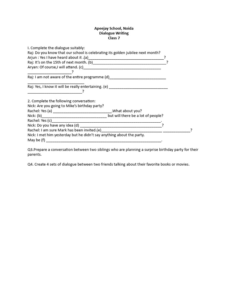 Dialogue Writing Class7 | PDF