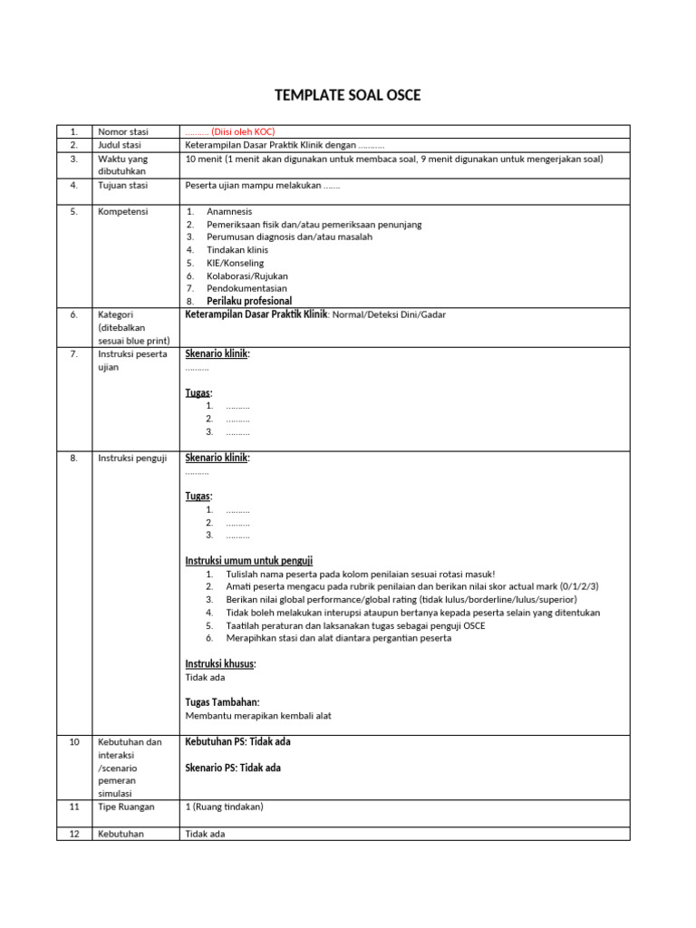 Template Soal OSCE Klinik | PDF