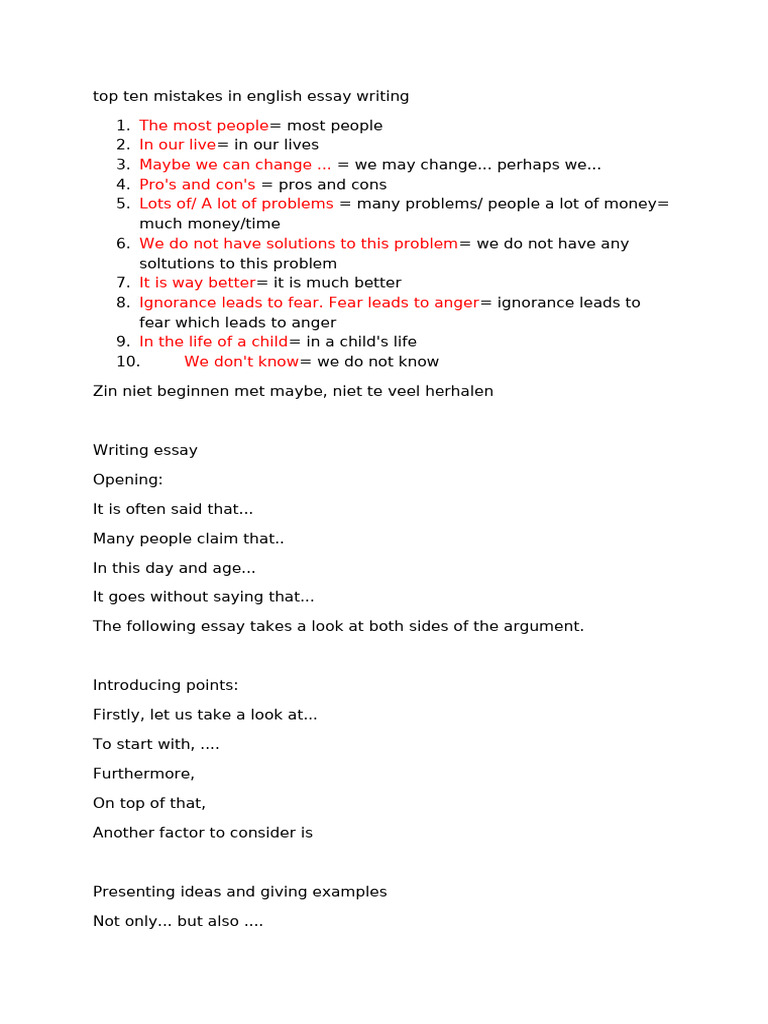 Top 10 English Essay Writing Mistakes | PDF