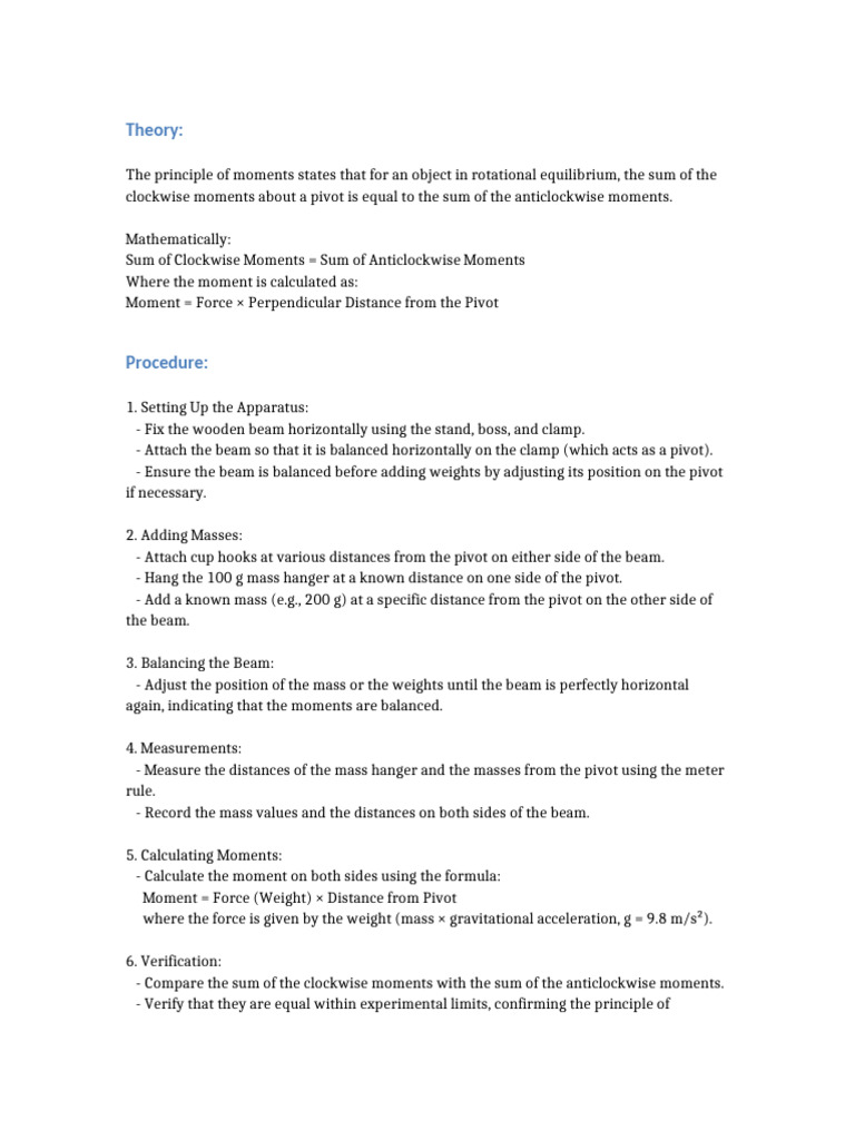 Principle of Moments Experiment Report | PDF