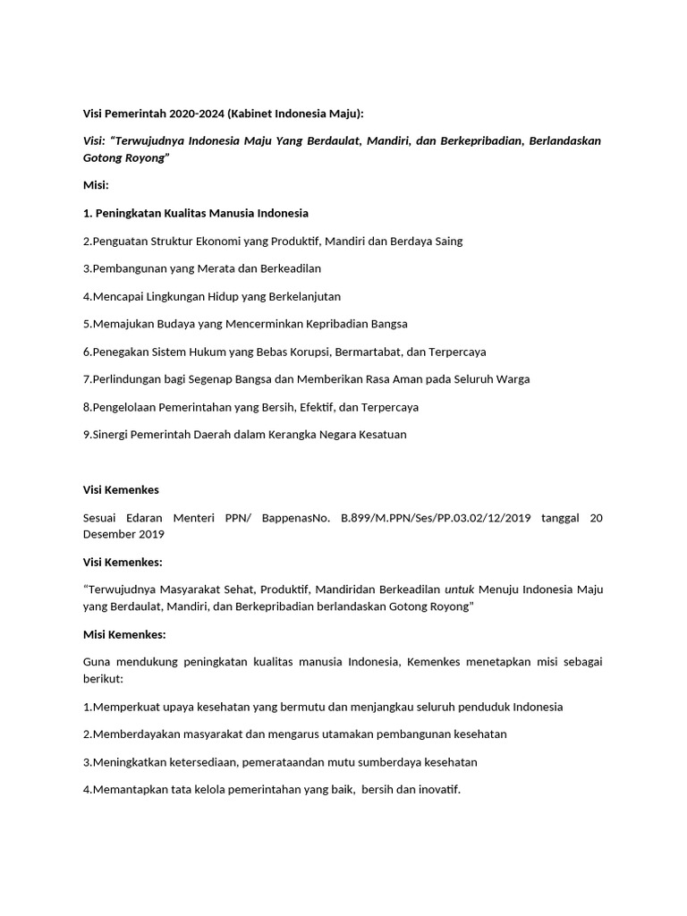 Visi Pemerintah 2020 | PDF