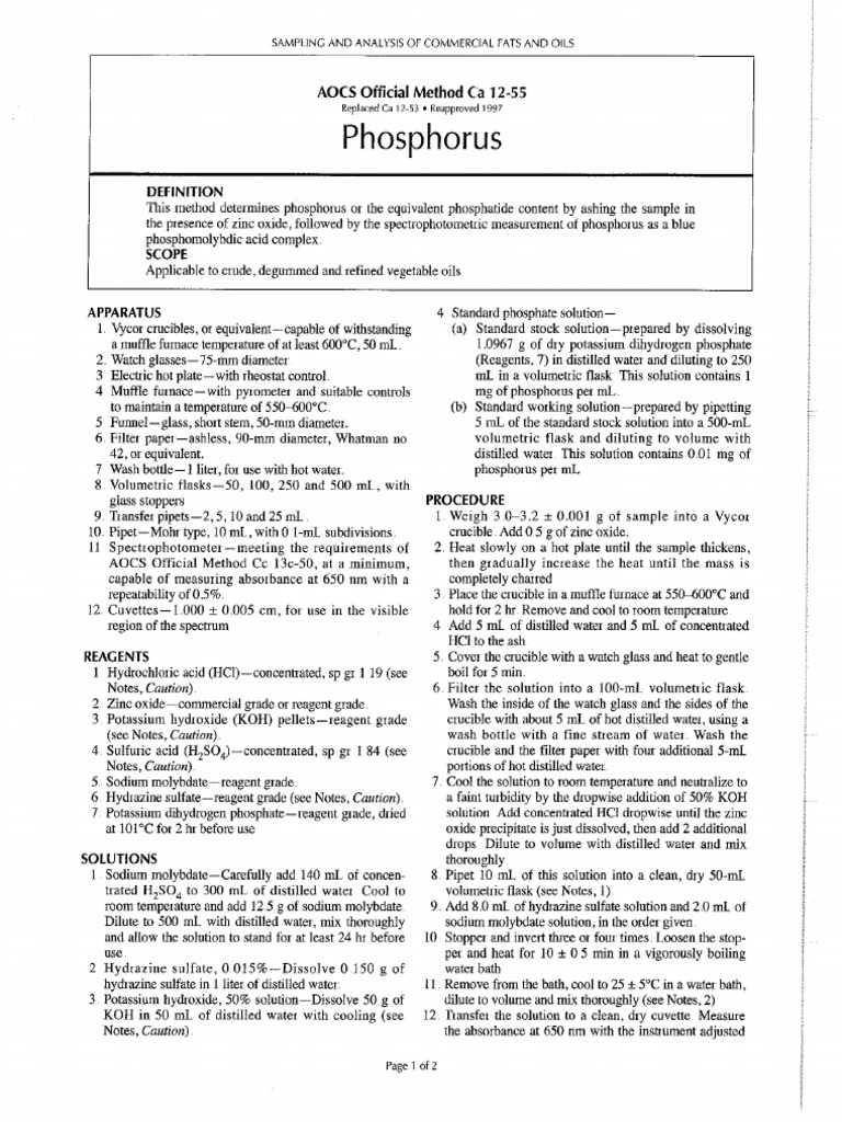 AOCS Ca 12-55 Fosfomolibdico | PDF