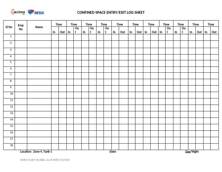 Tank Exit Entry Log Sheet | PDF