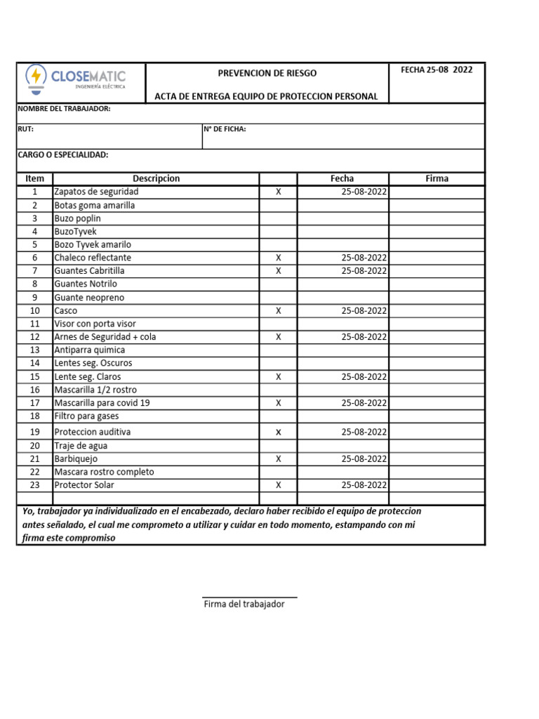Acta Entrega Epp | PDF