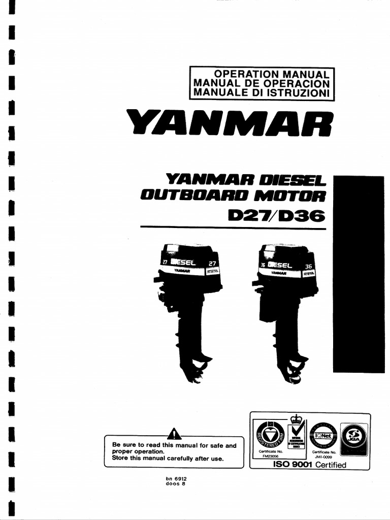 Yanmar D27 & D36 Series Diesel Outboard Motor Operation Manual (WEB ...
