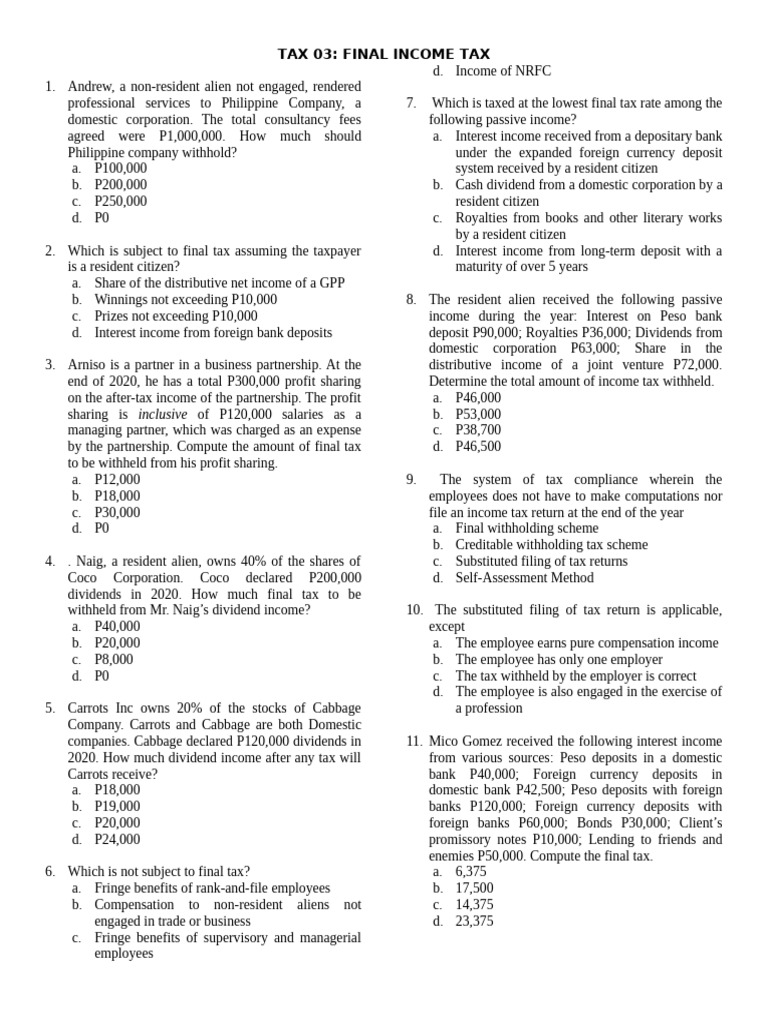 Tax 03 Final Taxes Illustrations | PDF | Dividend | Taxes