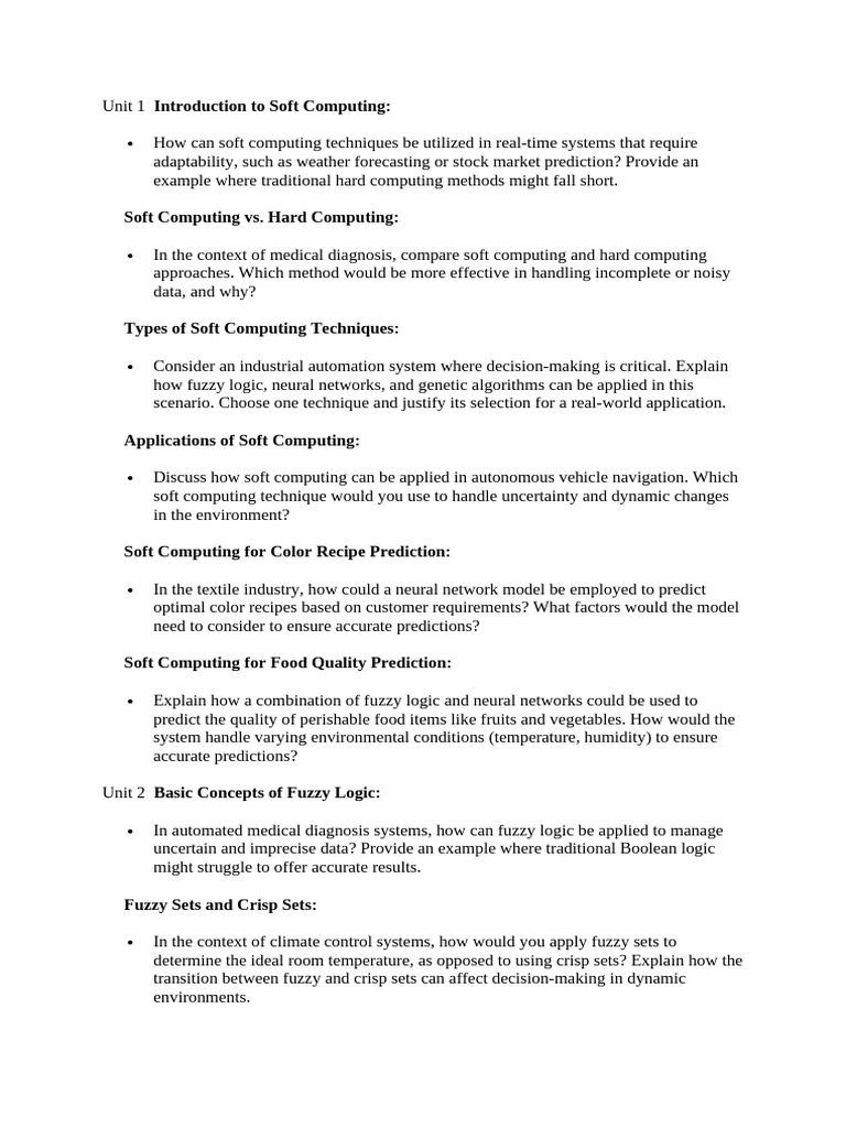 Soft Computing Question Bank | PDF | Genetic Algorithm | Fuzzy Logic