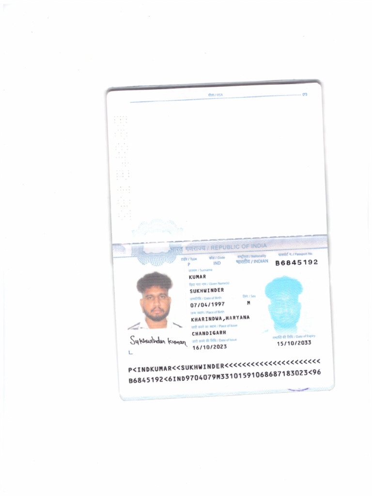 Sukhwinder Kumar Passport | PDF