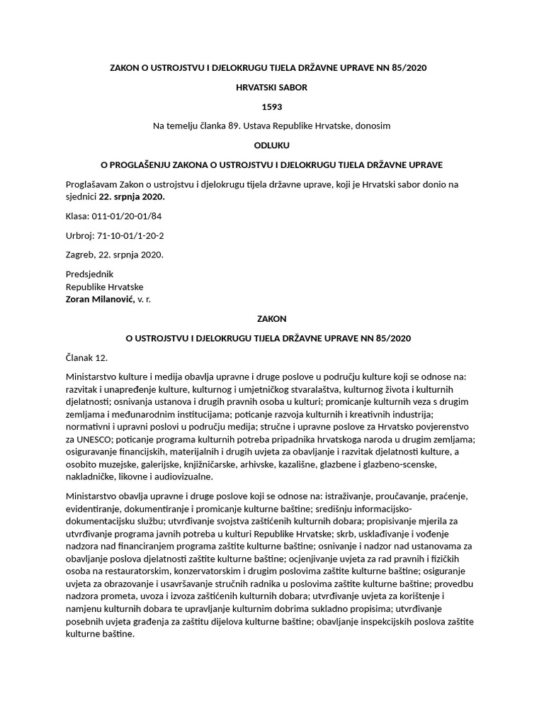 Zakon o Ustrojstvu I Djelokrugu Tijela Državne Uprave | PDF