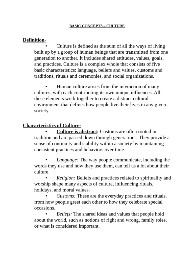 BASIC CONCEPTS - Intro To Culture | PDF | Traditions | Psychology