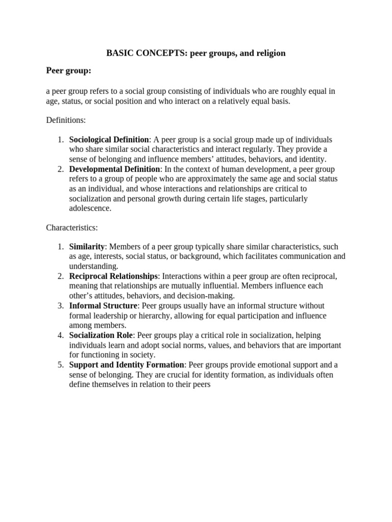 BASIC CONCEPTS - Peer Groups and Religion | PDF | Socialization ...