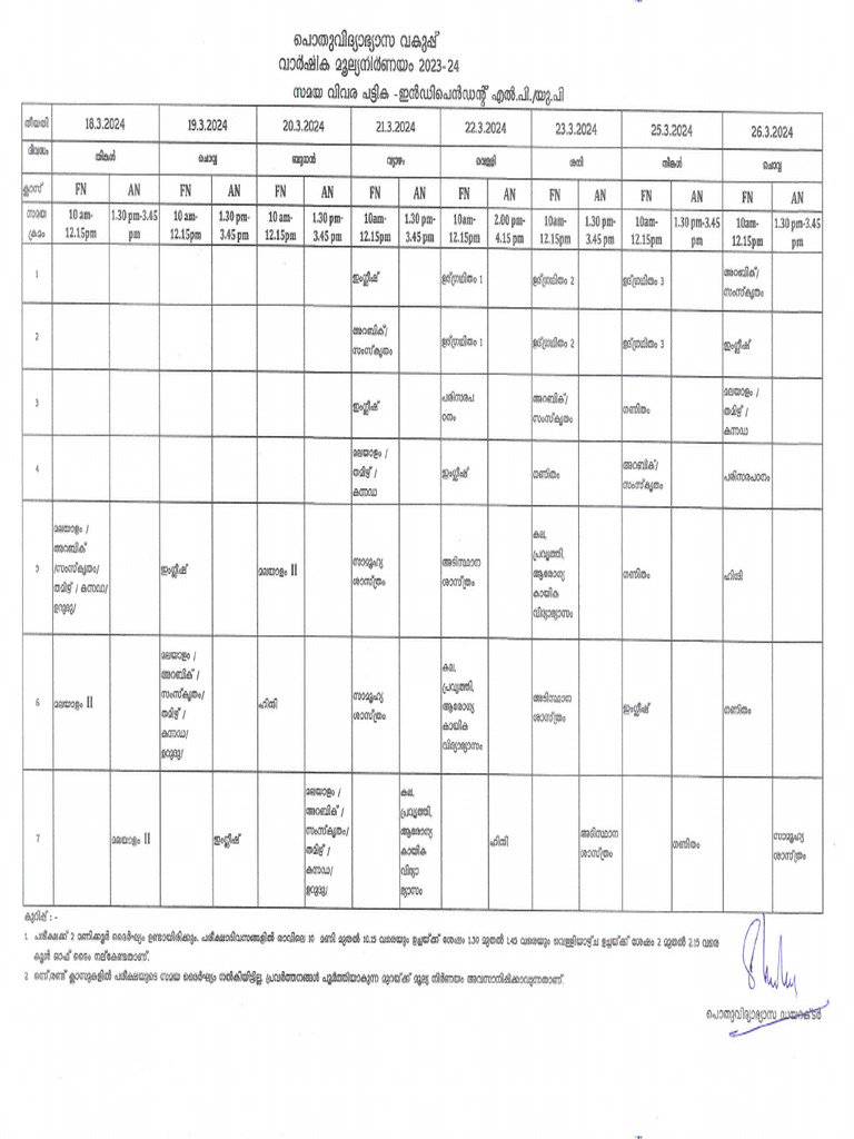 Annual Exam 2023 24 - Time Table 1 | PDF