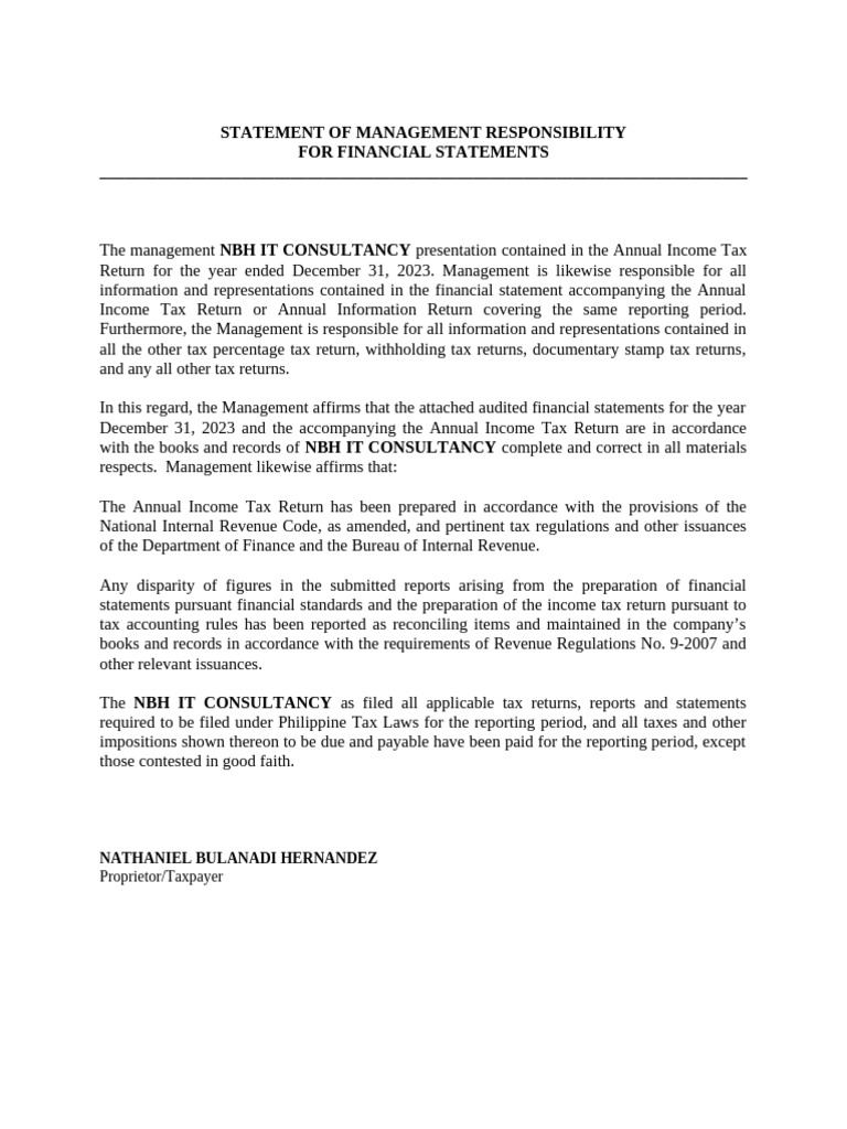 Statement of Management Responsibilit2 | PDF