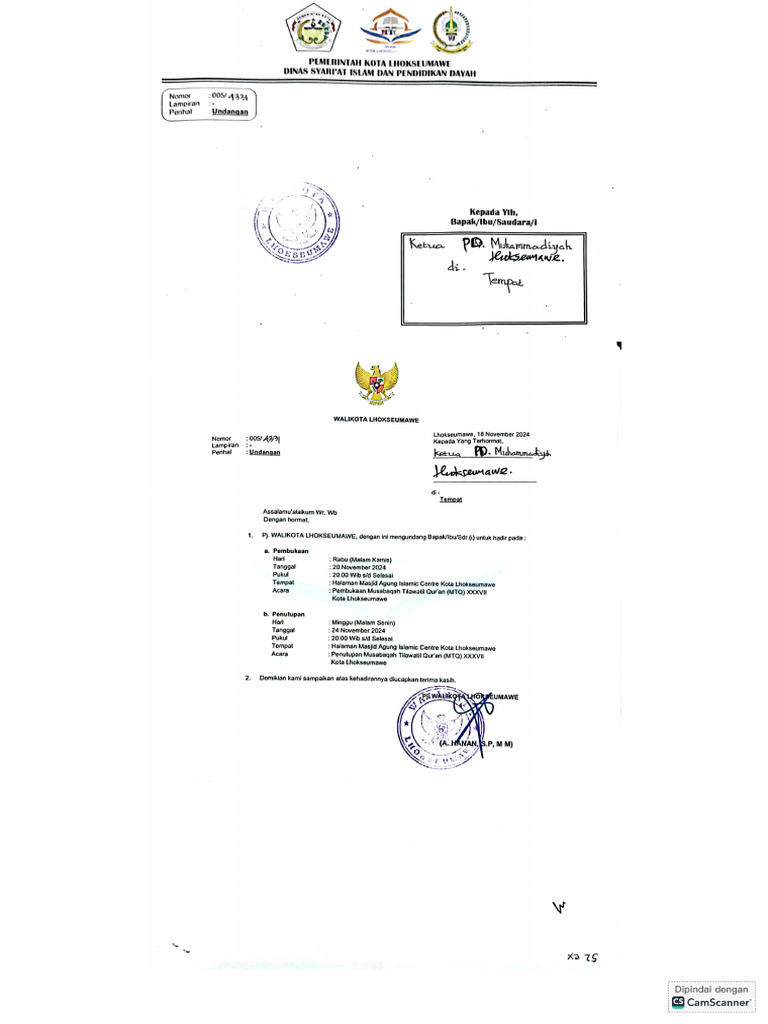 Undangan MTQ PD Muhammadiyah LSM | PDF