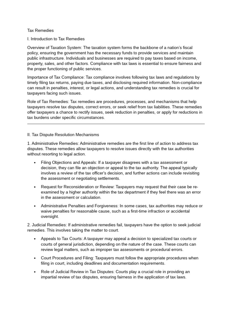Tax Remedies - Outline | PDF | Alternative Dispute Resolution | Taxes