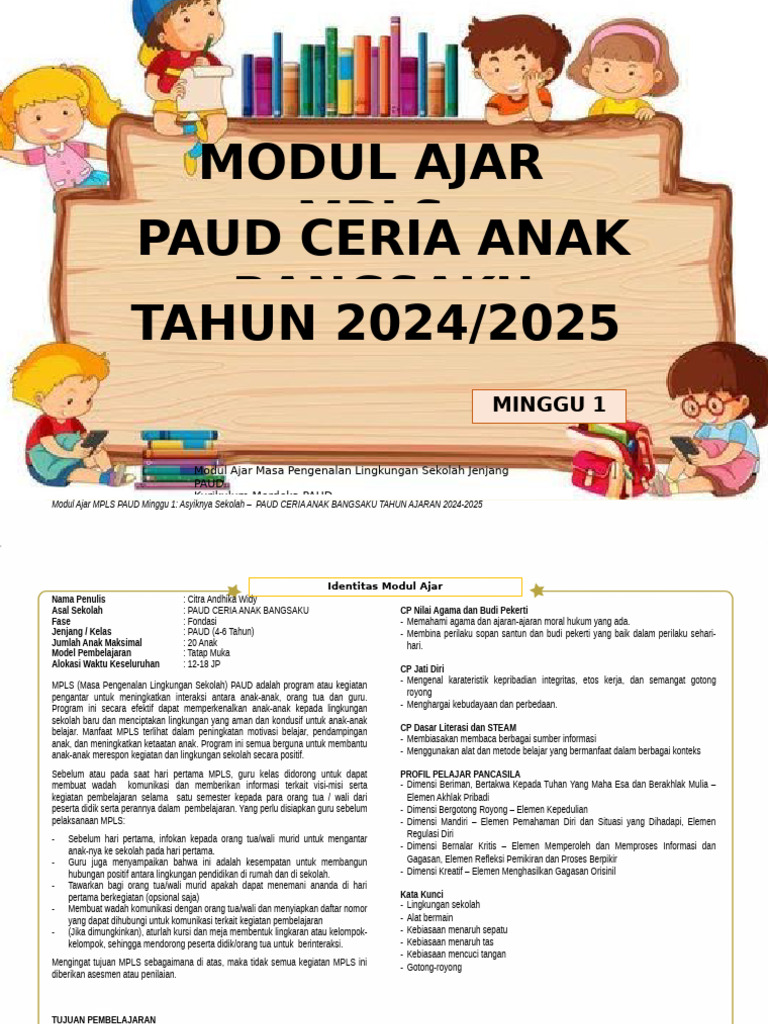 Modul Ajar MPLS PAUD 2024/2025 | PDF