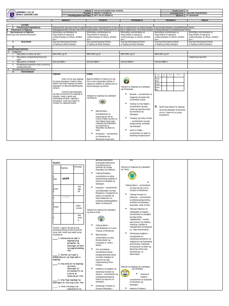 DLL Araling Panlipunan 3 q2 w4 | PDF