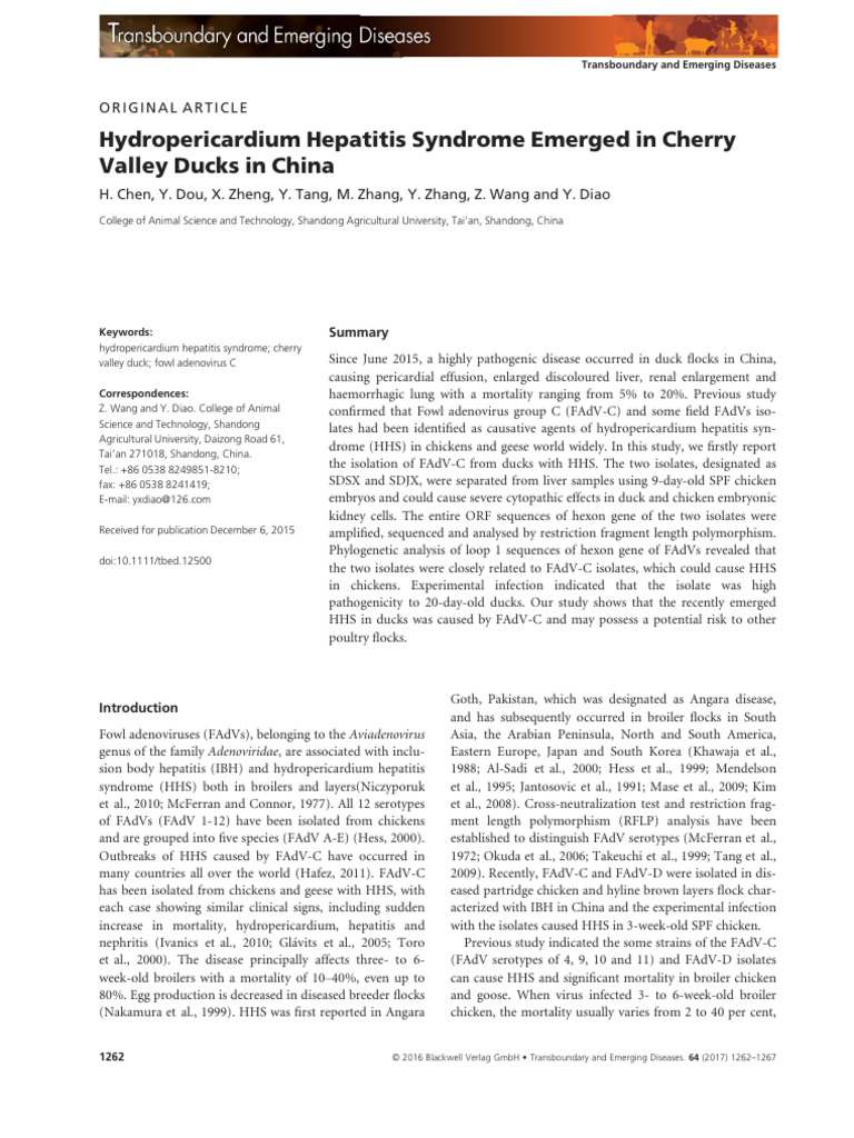 Transbounding Emerging Dis - 2016 - Chen - Hydropericardium Hepatitis ...