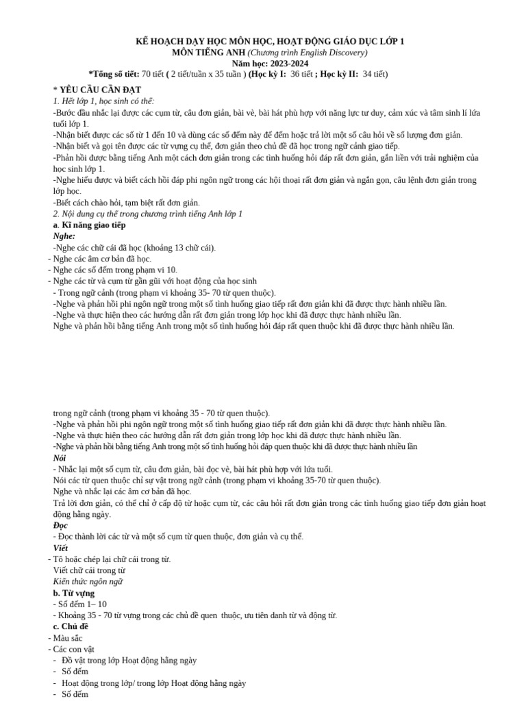 KHDH Anh 1 English Discovery | PDF