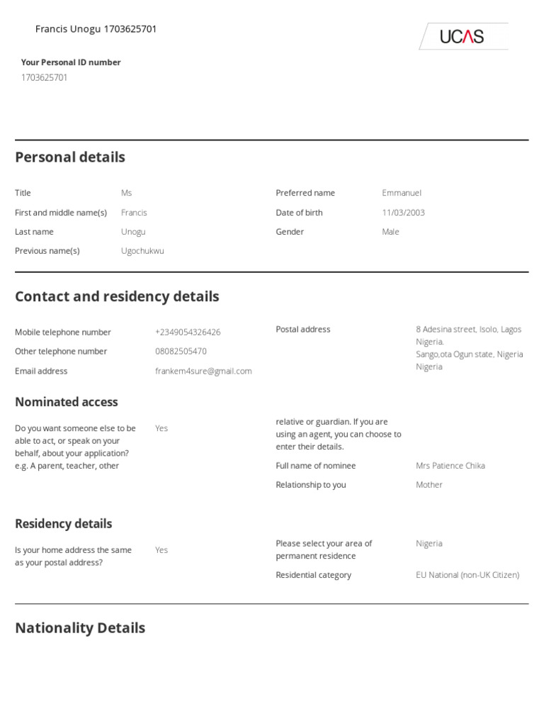 UCAS PDF OF Unogu - Francis - 1703625701 | PDF | Entrepreneurship ...