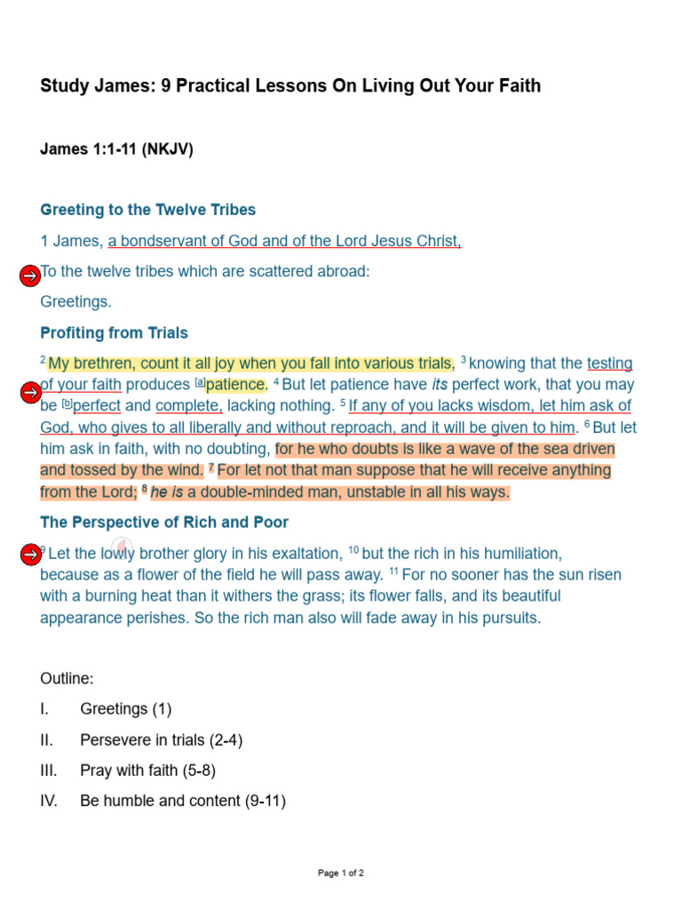 Practical Lessons from James 1:1-11 | PDF | Religious Belief And ...