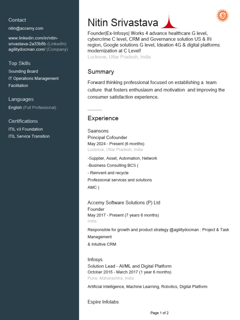 Resume - Nitin Srivastava - 2024 | PDF | Engineering | Computing