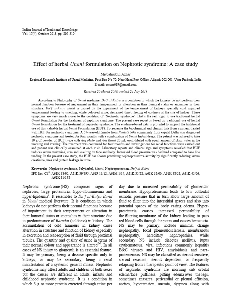 Unani Herbal Treatment for Nephrotic Syndrome | PDF | Creatinine ...