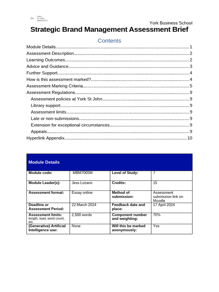 7005M Strategic Brand Management Essay Assessment Brief | PDF ...