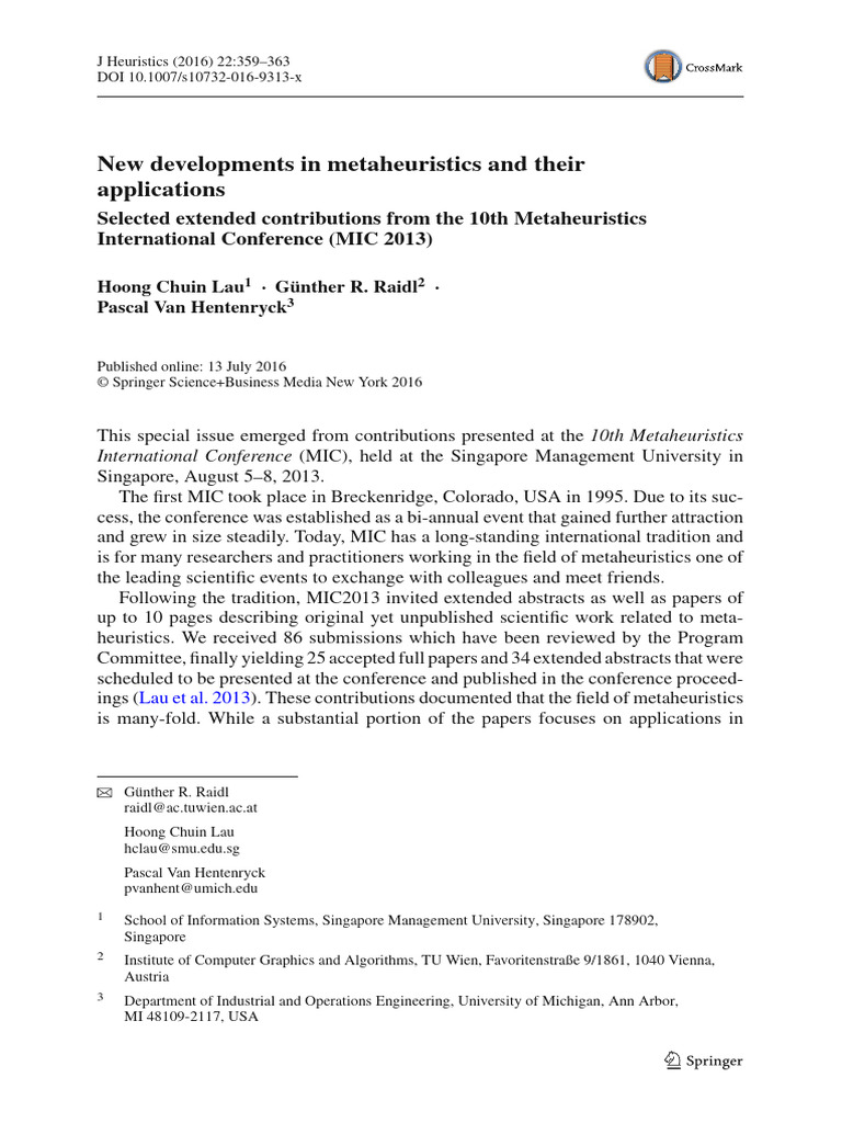 New Developments in Metaheuristics and T | PDF | Metaheuristic | Mathematical Optimization