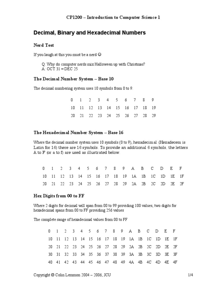 Binary And Hexadecimal Number System Pdf Lexicology Encodings