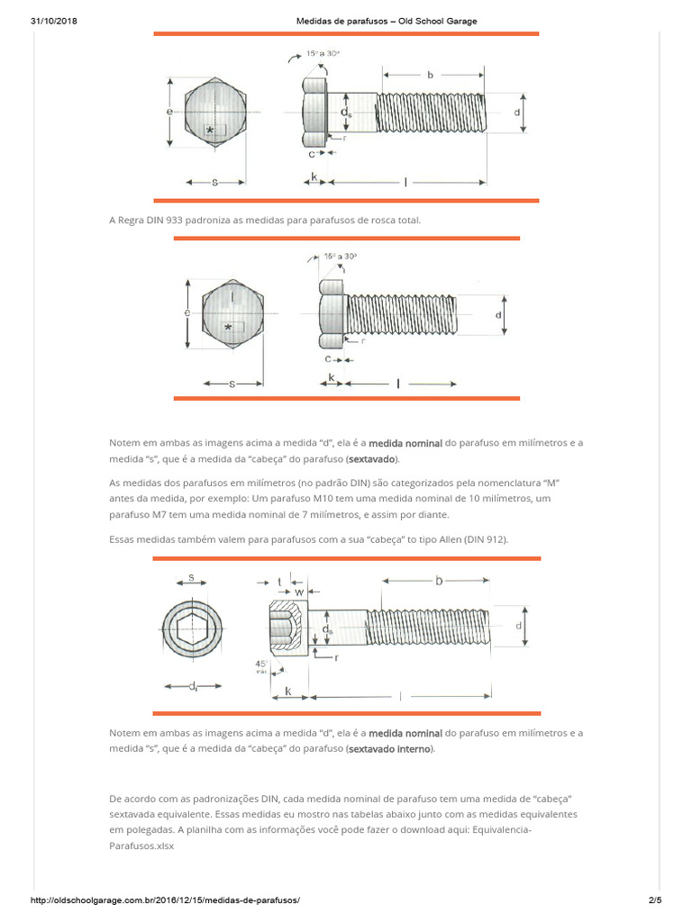 Medidas de Parafusos - Diametro e Sextavado | PDF | Parafuso | Engenharia Mecânica