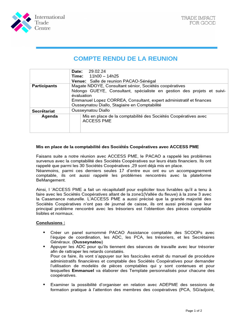 Réunion Du 29-02avec ACCESS PME | PDF