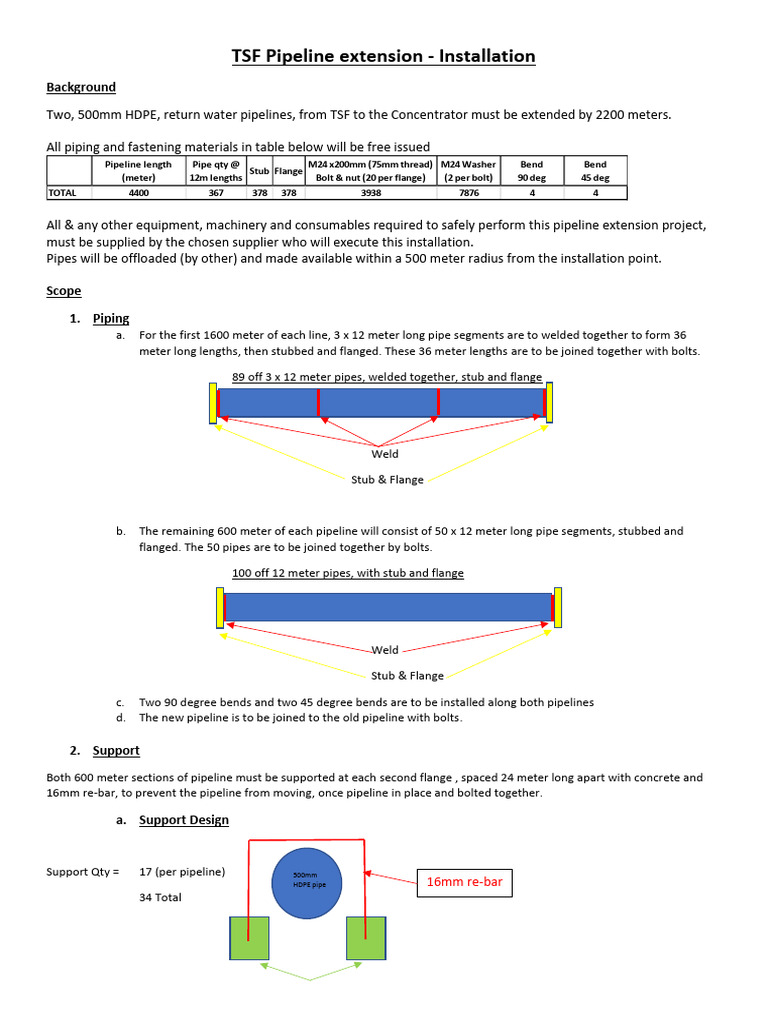 Scope of Work - Installation - TSF Pipeline Extension | PDF | Pipe ...