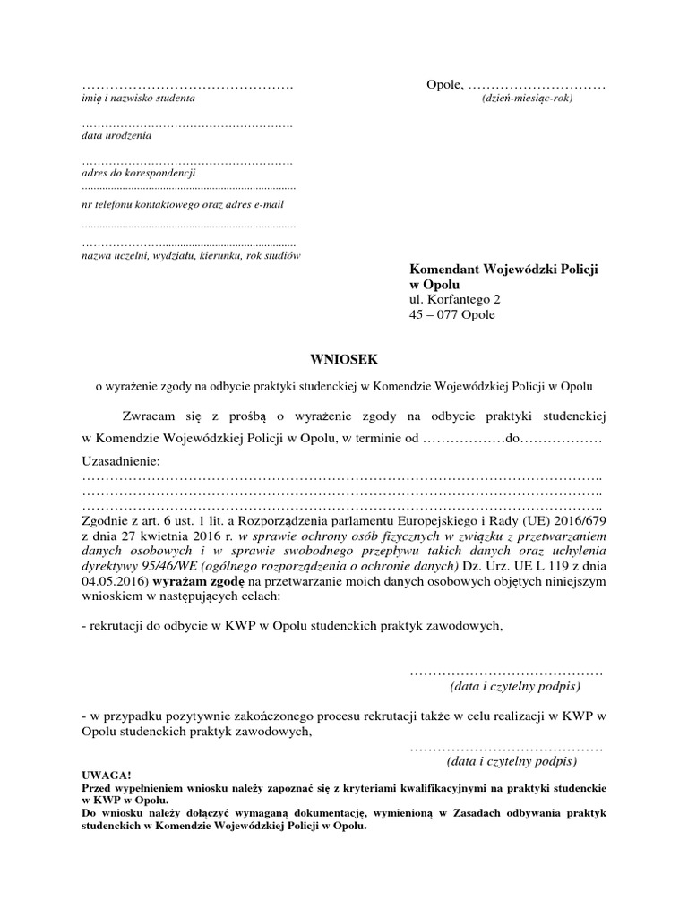 Wniosek o Praktyke | PDF