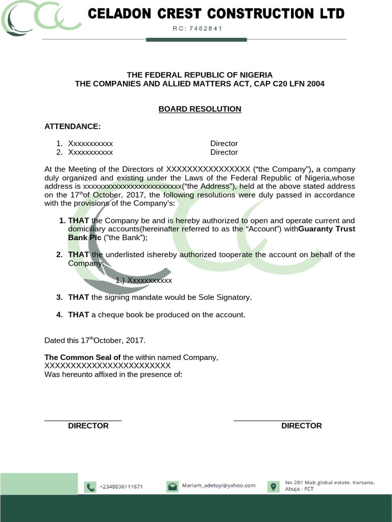 Board Resolution Format | PDF