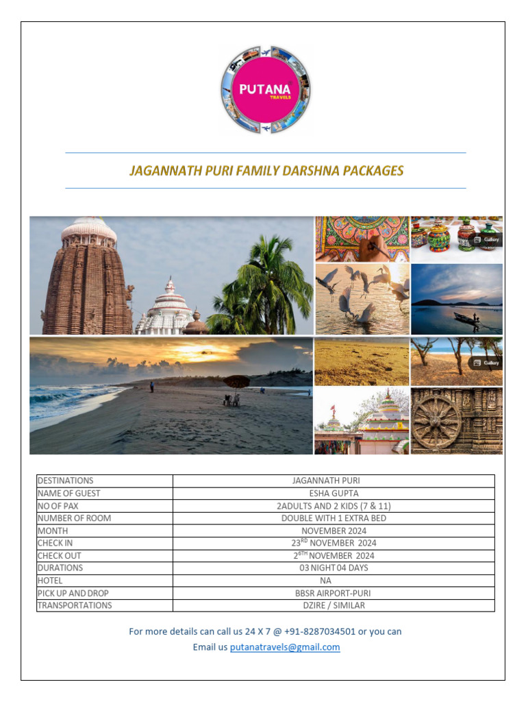 03 Night 04 Days Puri Revised Tour | PDF