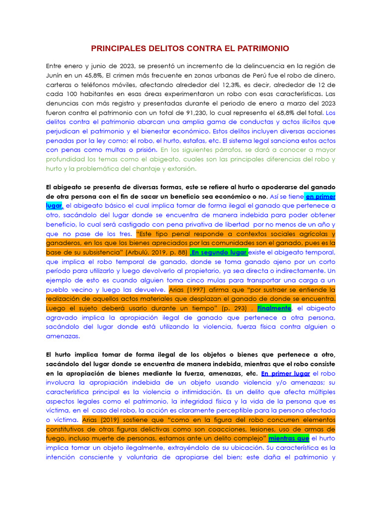 Principales Delitos Contra El Patrimonio PDF | PDF | Robo | Extorsión