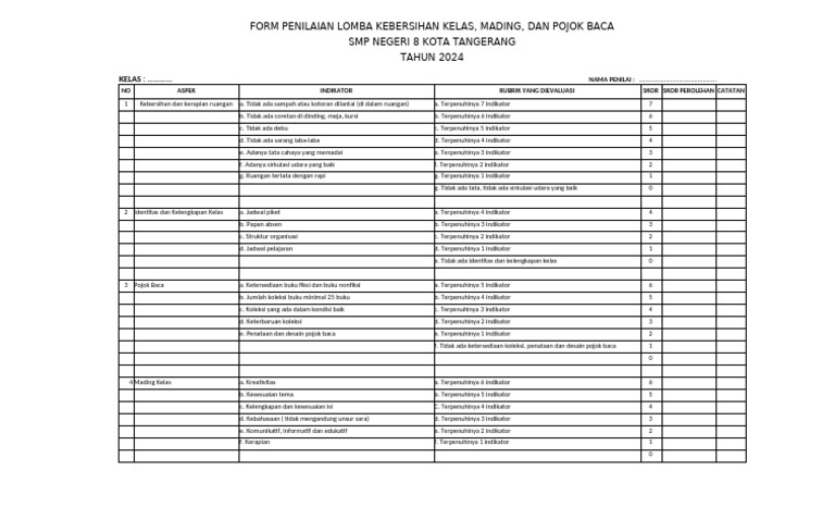 Form Penilaian Mading Kelas 2024 | PDF