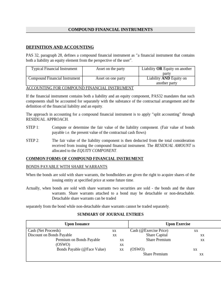 Compound Financial Instruments. Yaba Carmela D. | PDF | Bonds (Finance ...