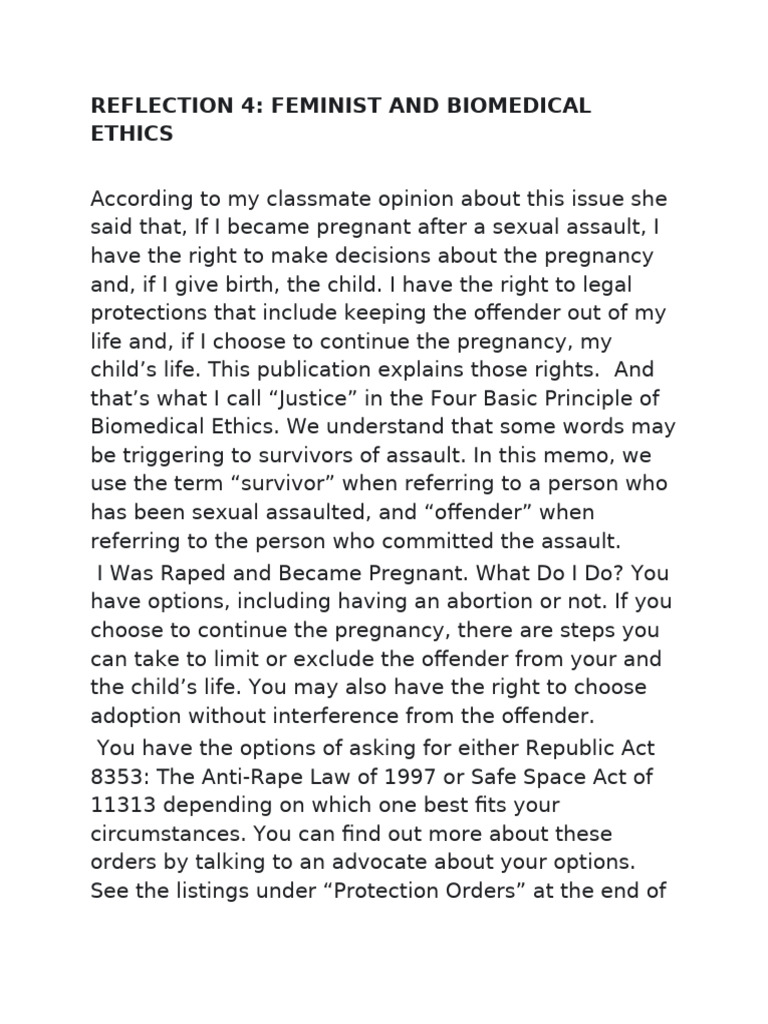 Reflection 4 Feminist and Biomedical Ethics | PDF