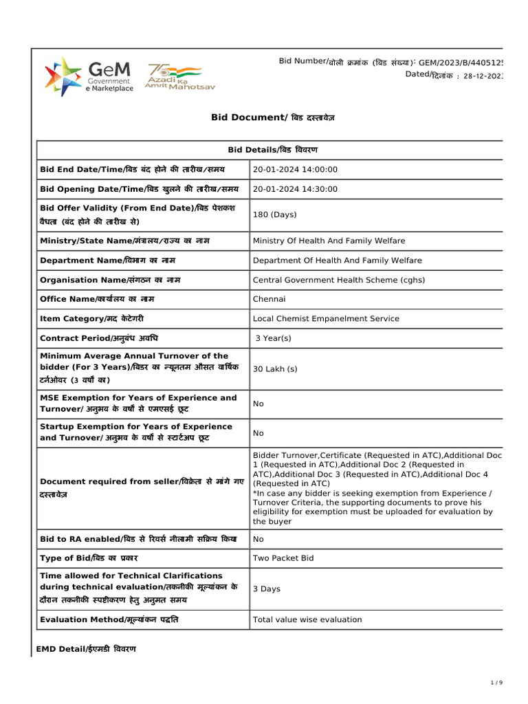 CGHS Local Chemist Bid Details 2024 | PDF | Auction | Procurement